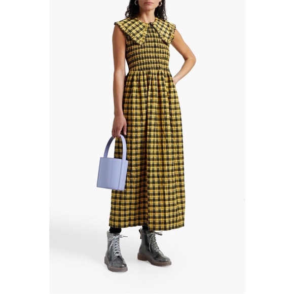Ganni | Dresses | Ganni Womens Metallic Shirred Ruffletrimmed Checked ...